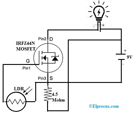Light-Activated Switch Circuit with MOSFET & Its Working